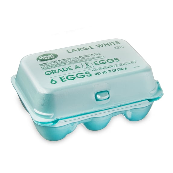 Great Value Large White Eggs 6 Count Grade A Good Source of Protein ...