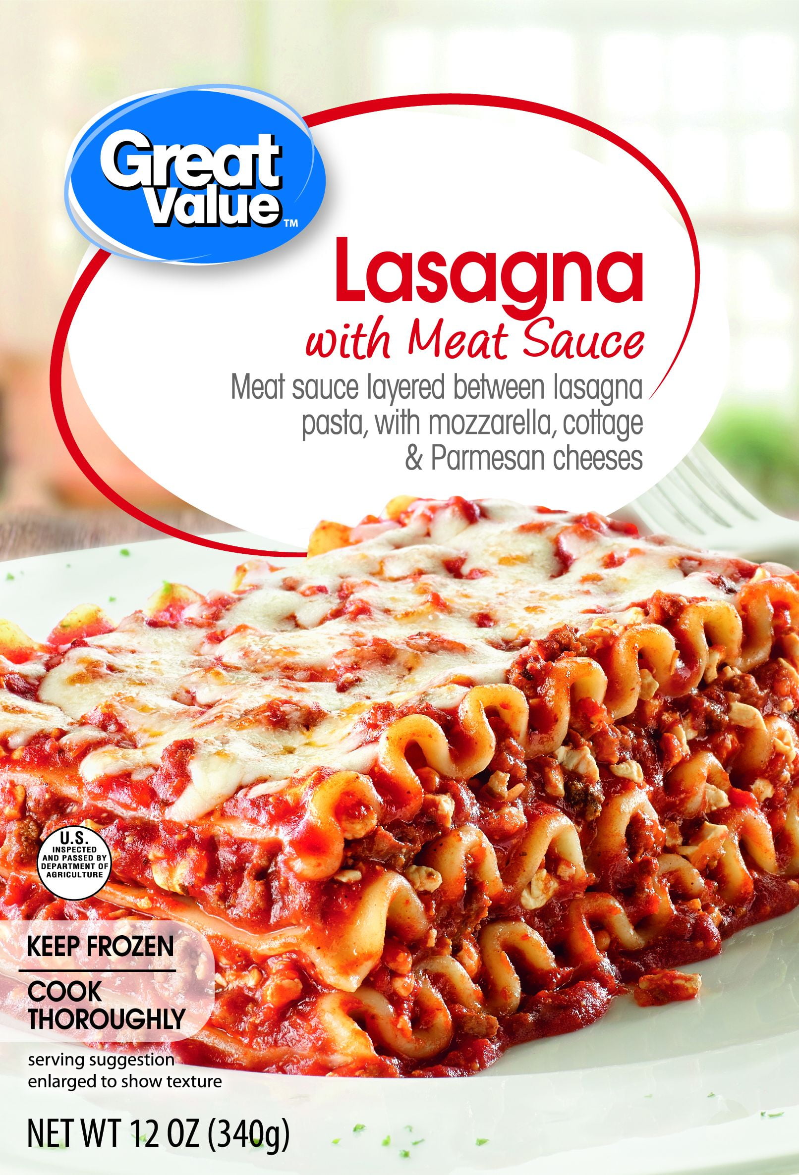 Great Value Lasagna with Meat Sauce 12 oz, Single Serving with Pasta ...