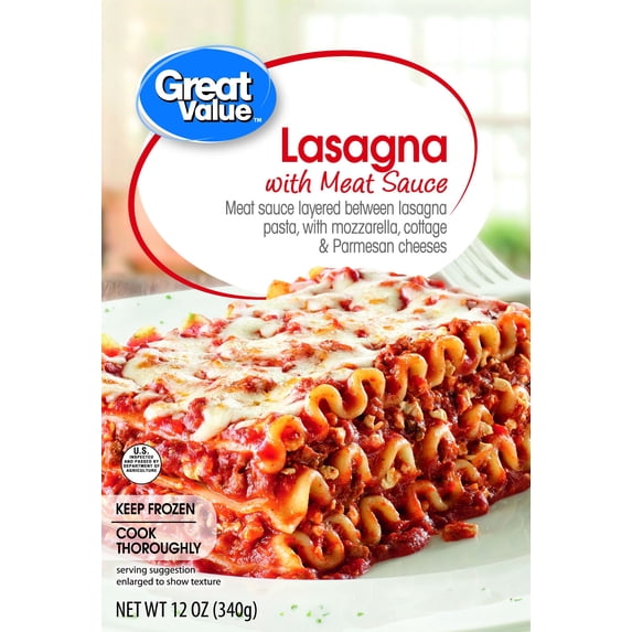 Great Value Lasagna with Meat Sauce 12 oz, Single Serving with Pasta ...