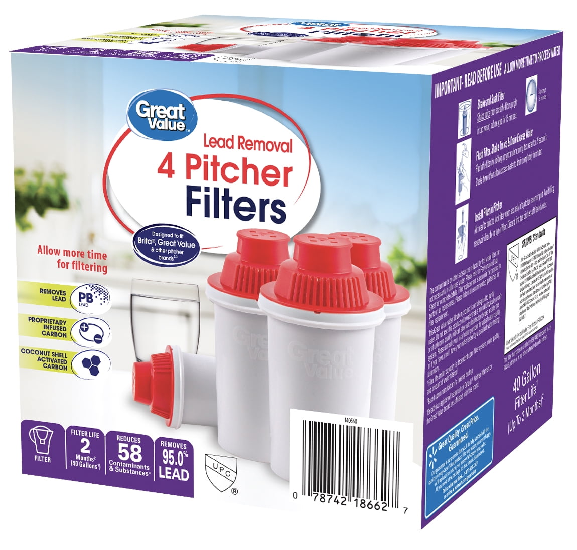 Great Value Lead Removal Pitcher Filters, 4 Count - Walmart.com