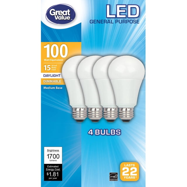 Great Value Led 100w Dl 22y Dimmable 4pk - Walmart Business Supplies