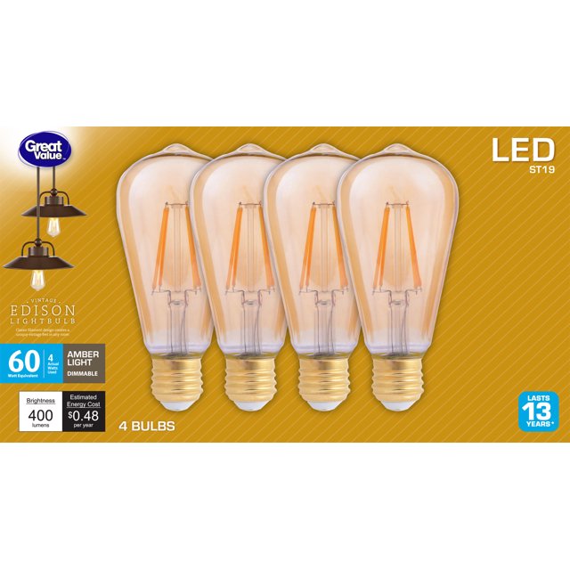 Great Value Led 4 Watts St19 Amber Light Bulbs, 4 Count - Walmart ...