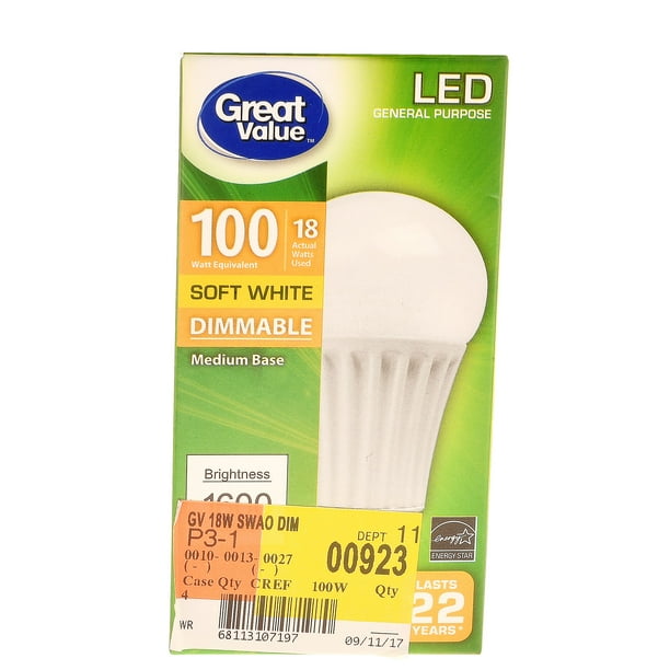 Great Value Light Bulb 100W Equivalent LED General Purpose - Walmart ...