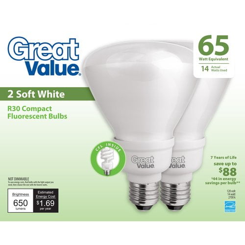Great Value Light Bulb 14W (65W Equivalent) R30 (CFL), Soft White ...