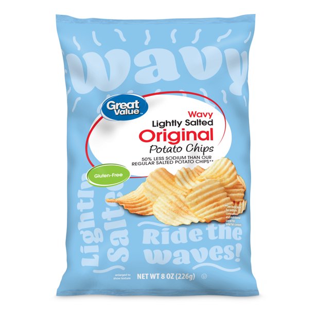 Great Value Lightly Salted Original Flavor Wavy Potato Chips, 8 oz ...