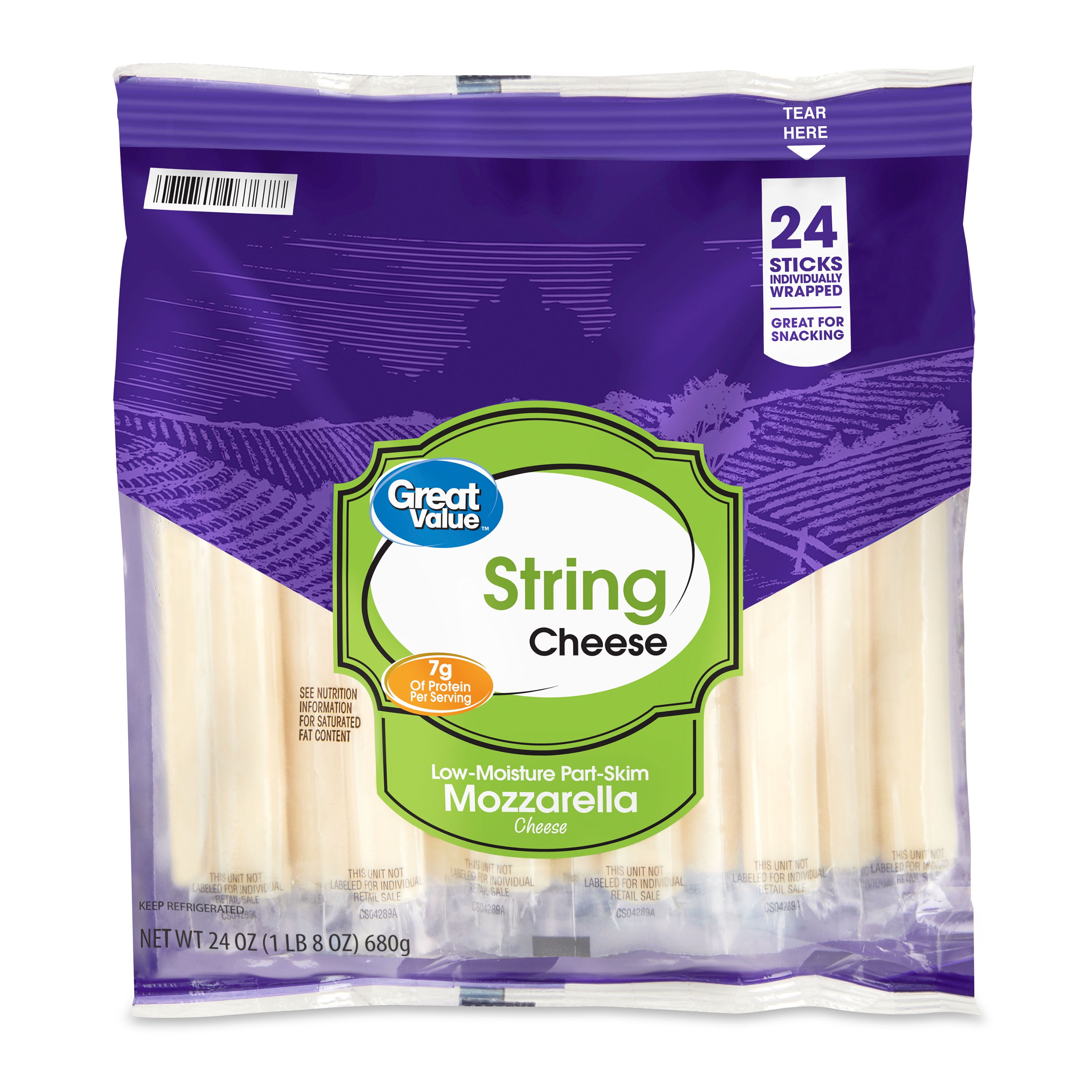Great Value Low-Moisture Part-Skim Mozzarella String Cheese, 24 Sticks ...