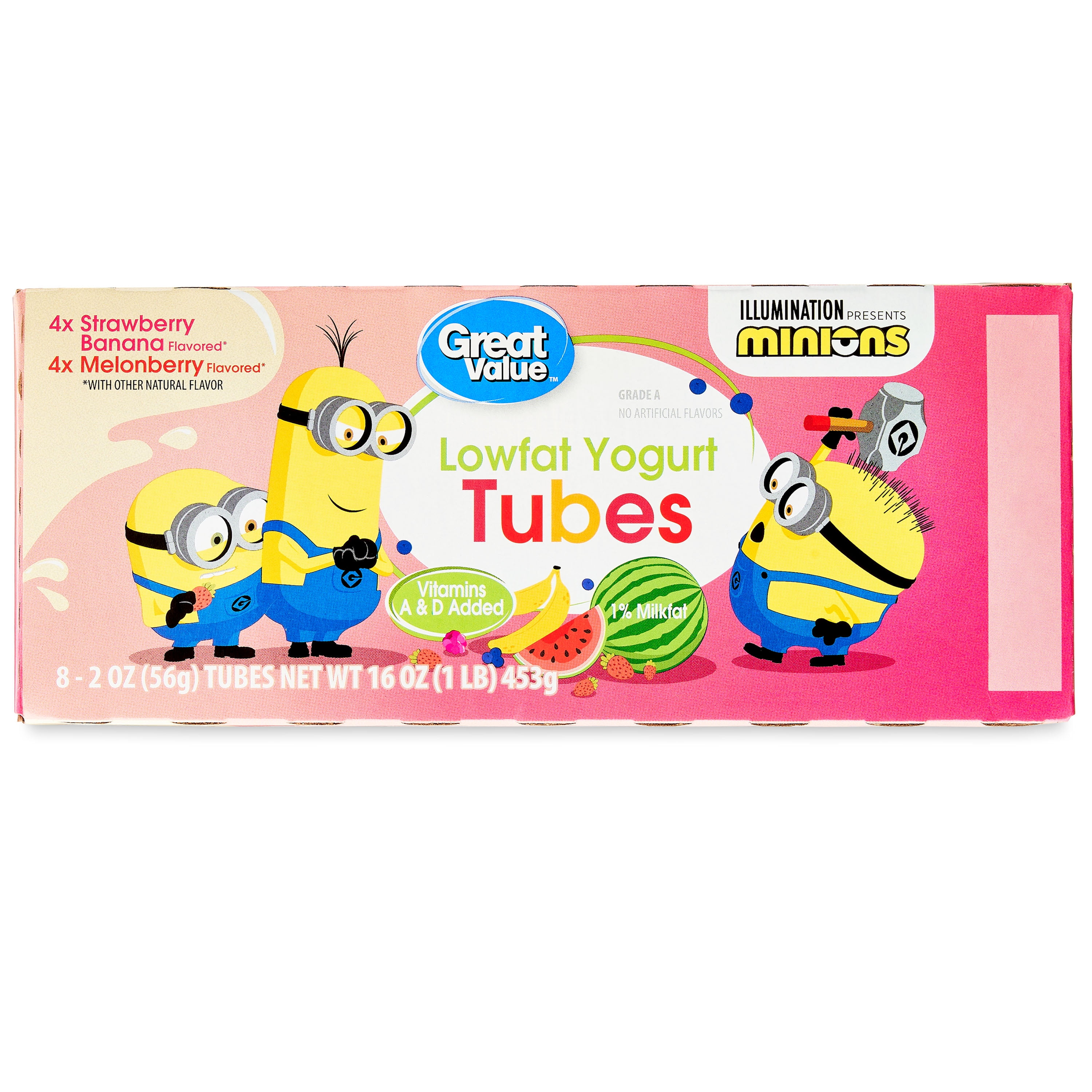 Great Value Lowfat Yogurt Tubes, Melonberry & Strawberry Banana Flavors ...