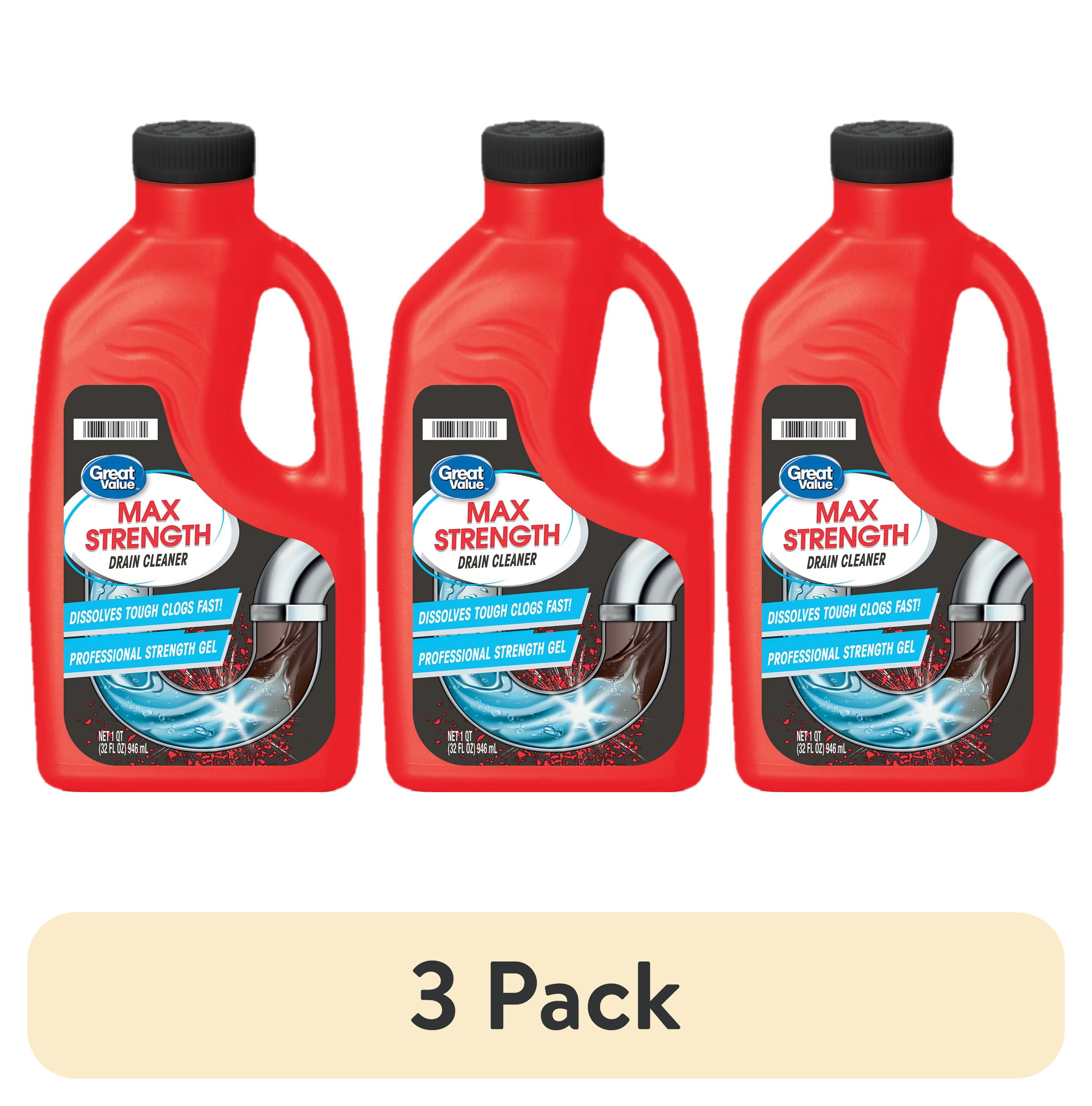 Brandclub - (3 pack) Great Value Max Strength 32 fl oz Drain Cleaner