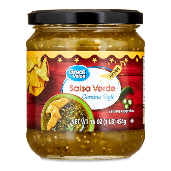 Great Value Salsa Verde 16 oz Medium Cantina Style Green Salsa with ...