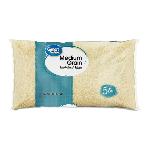 Great Value Enriched Medium Grain Rice 5 lb for Cooking Meals and Sides ...