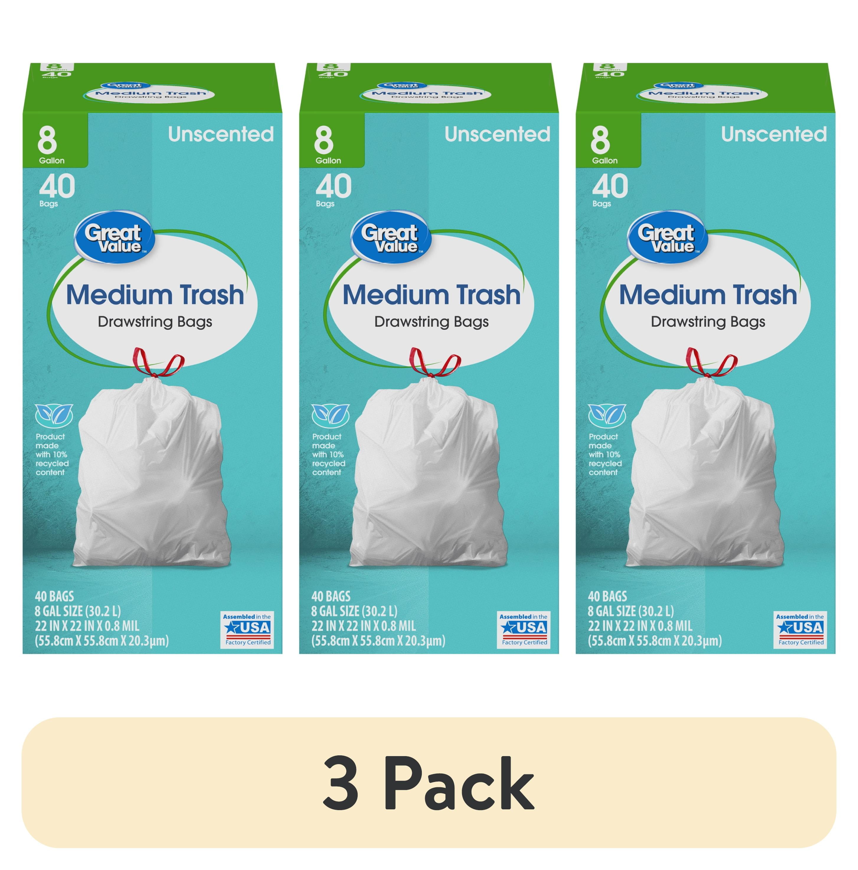 (3 pack) Great Value Medium Trash Bags, 8 Gallon, 40 Bags (Drawstring ...