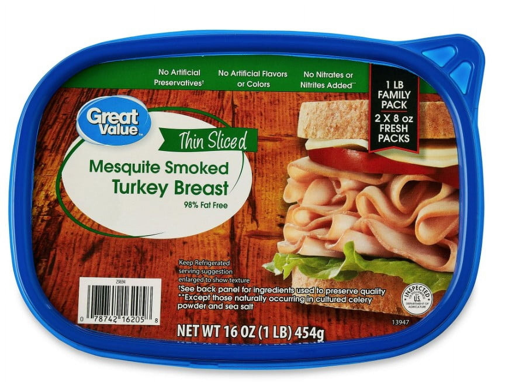 Great Value Mesquite Smoked Turkey Breast Lunchmeat, 16 oz Plastic Tub ...