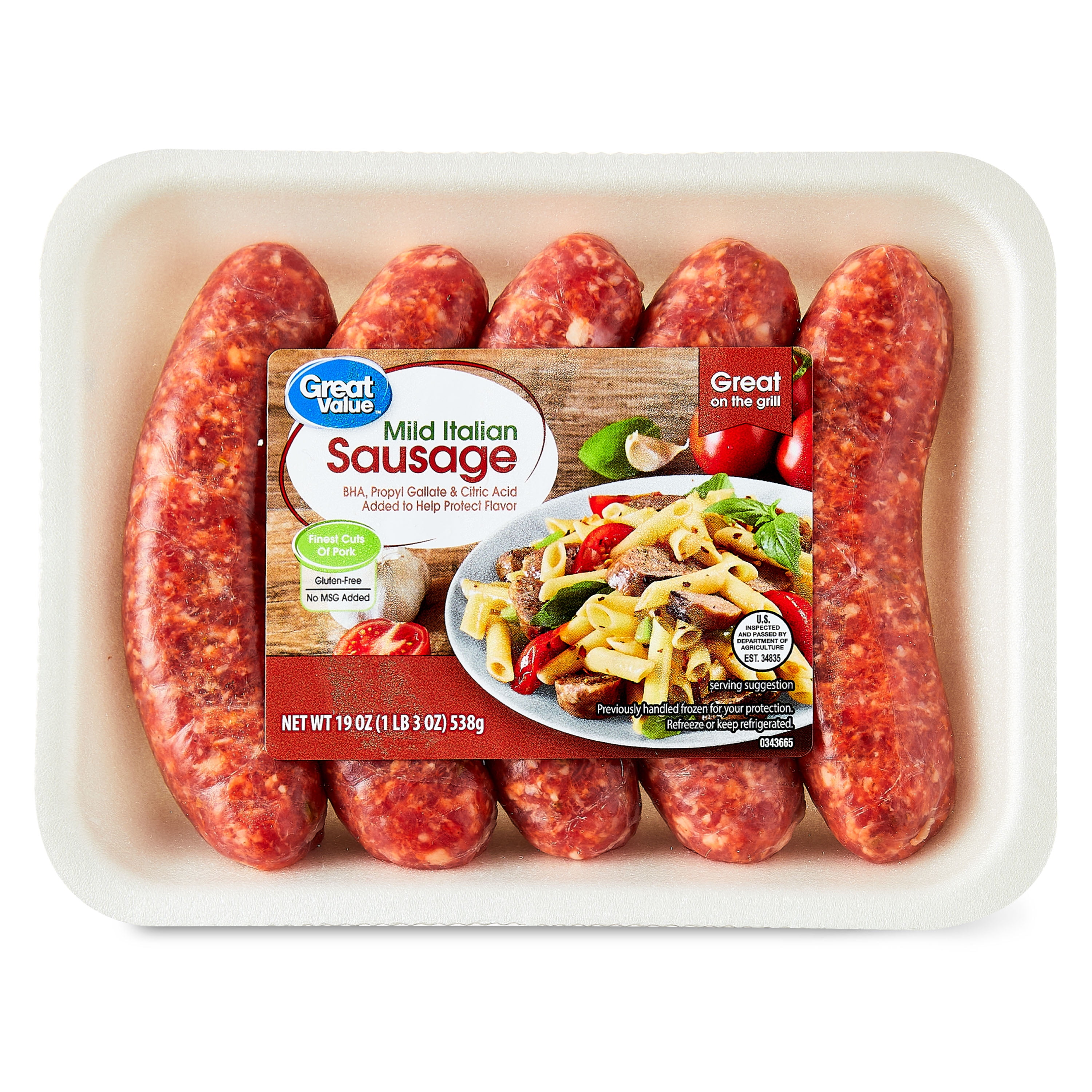 Great Value Mild Italian Sausage, 5 Links, 1 lb 3 oz (Fresh) - Walmart.com