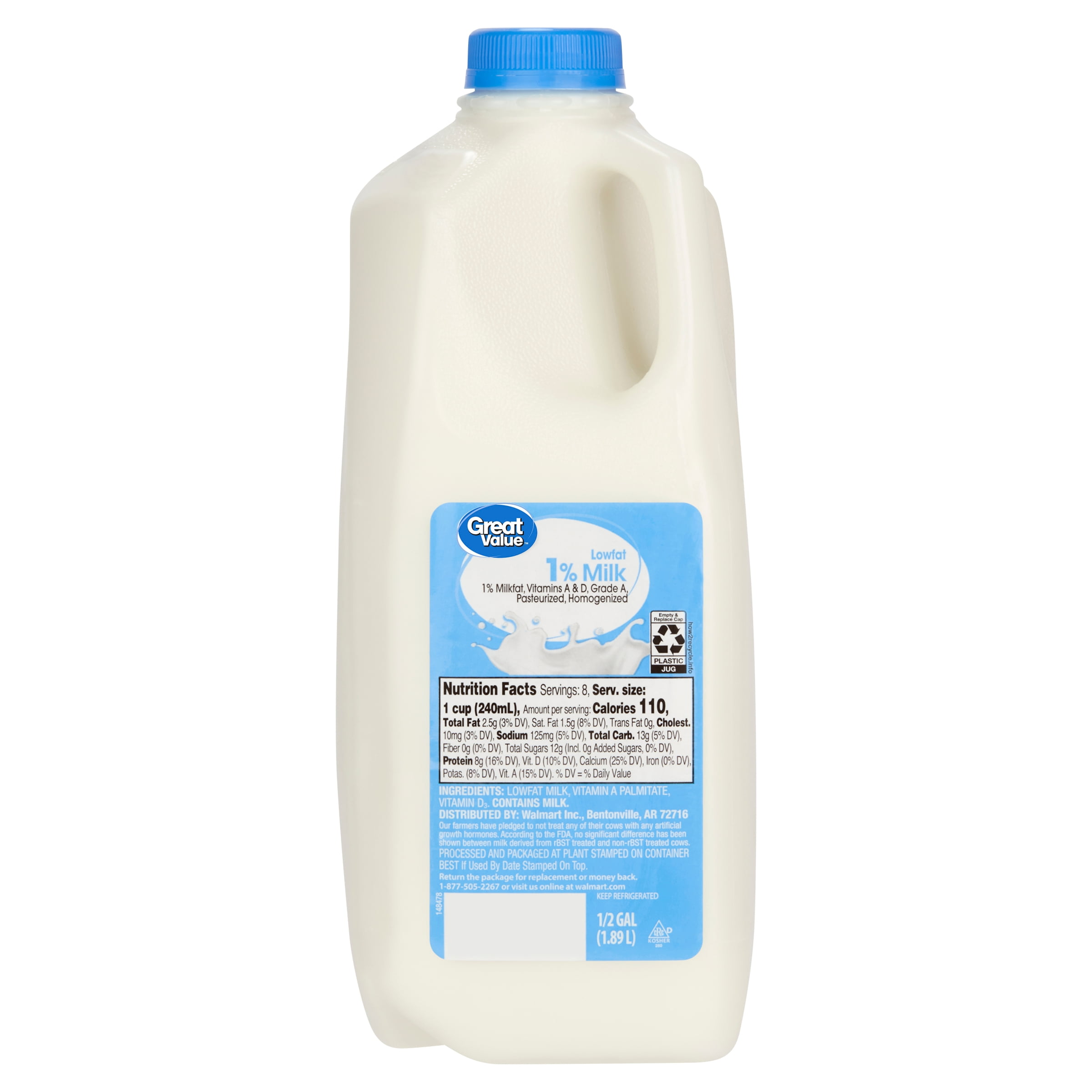 Great Value Milk 1% Lowfat Half Gallon - Walmart.com