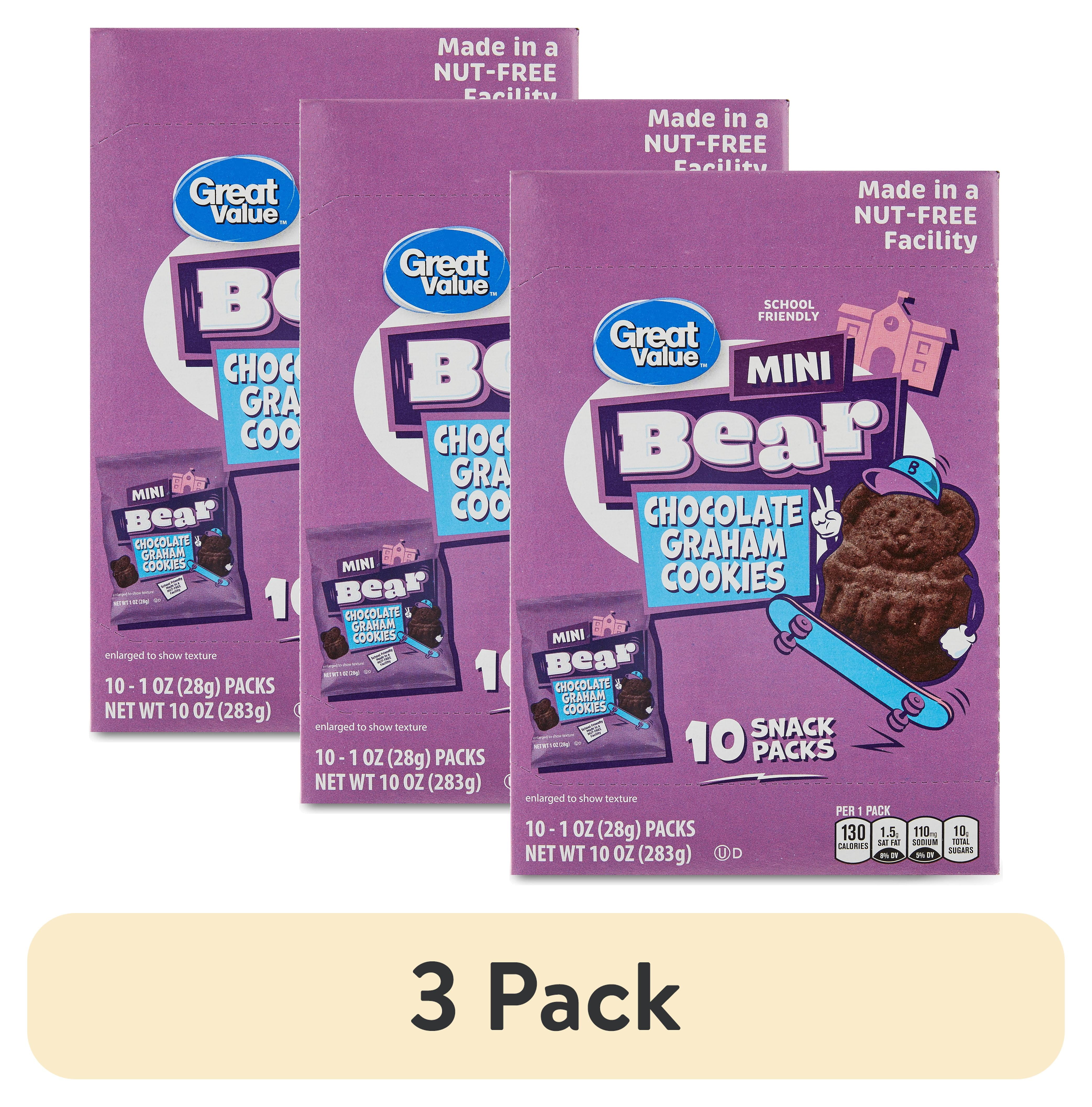 (3 pack) Great Value Mini Bear Chocolate Graham Cookies, 1 oz, 10 Snack ...