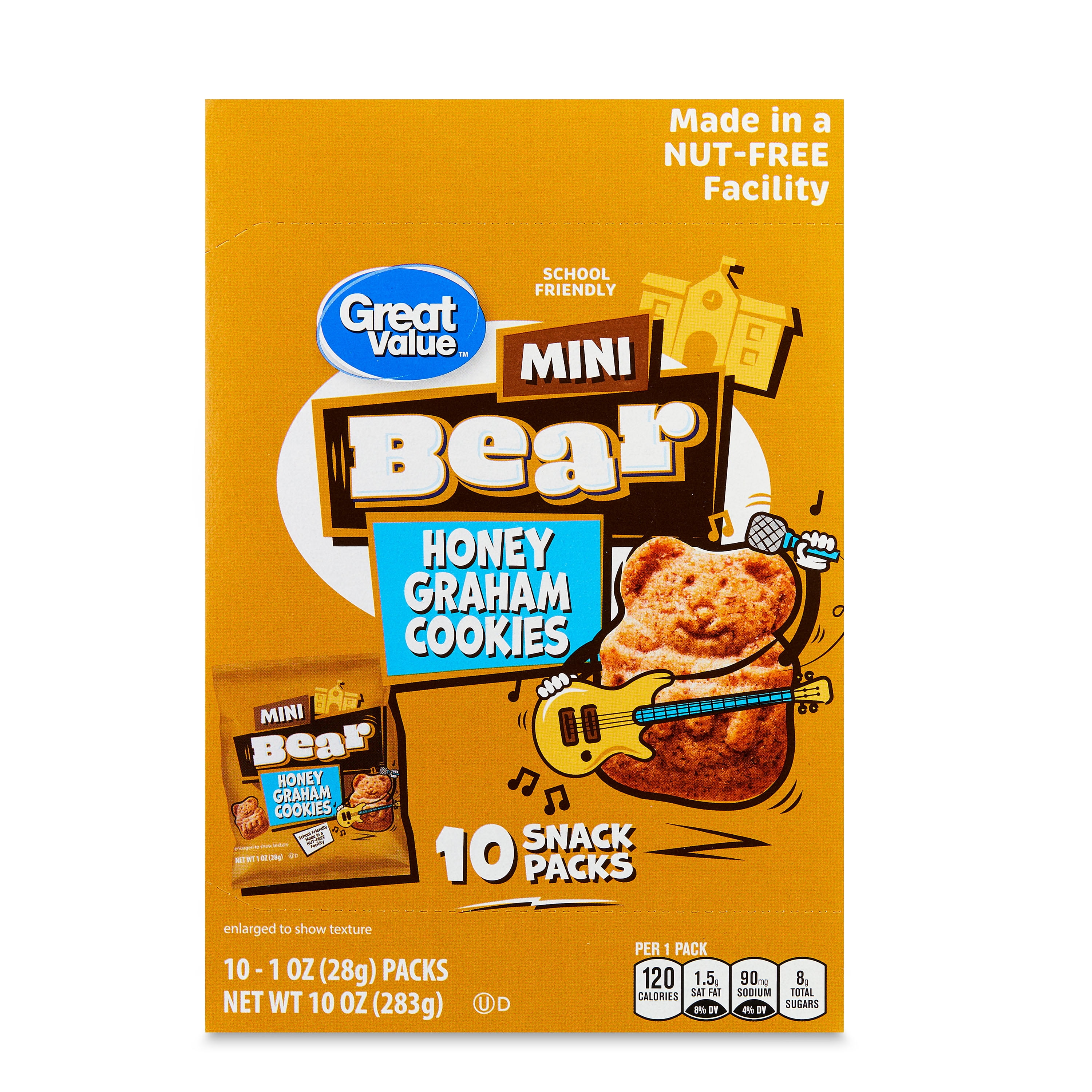 Great Value Mini Bear Honey Graham Cookies, 1 oz, 10 Pack, Individually ...