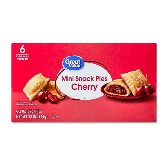 Great Value Mini Cherry Snack Pies, 12 oz, 6 Count Individually Wrapped ...