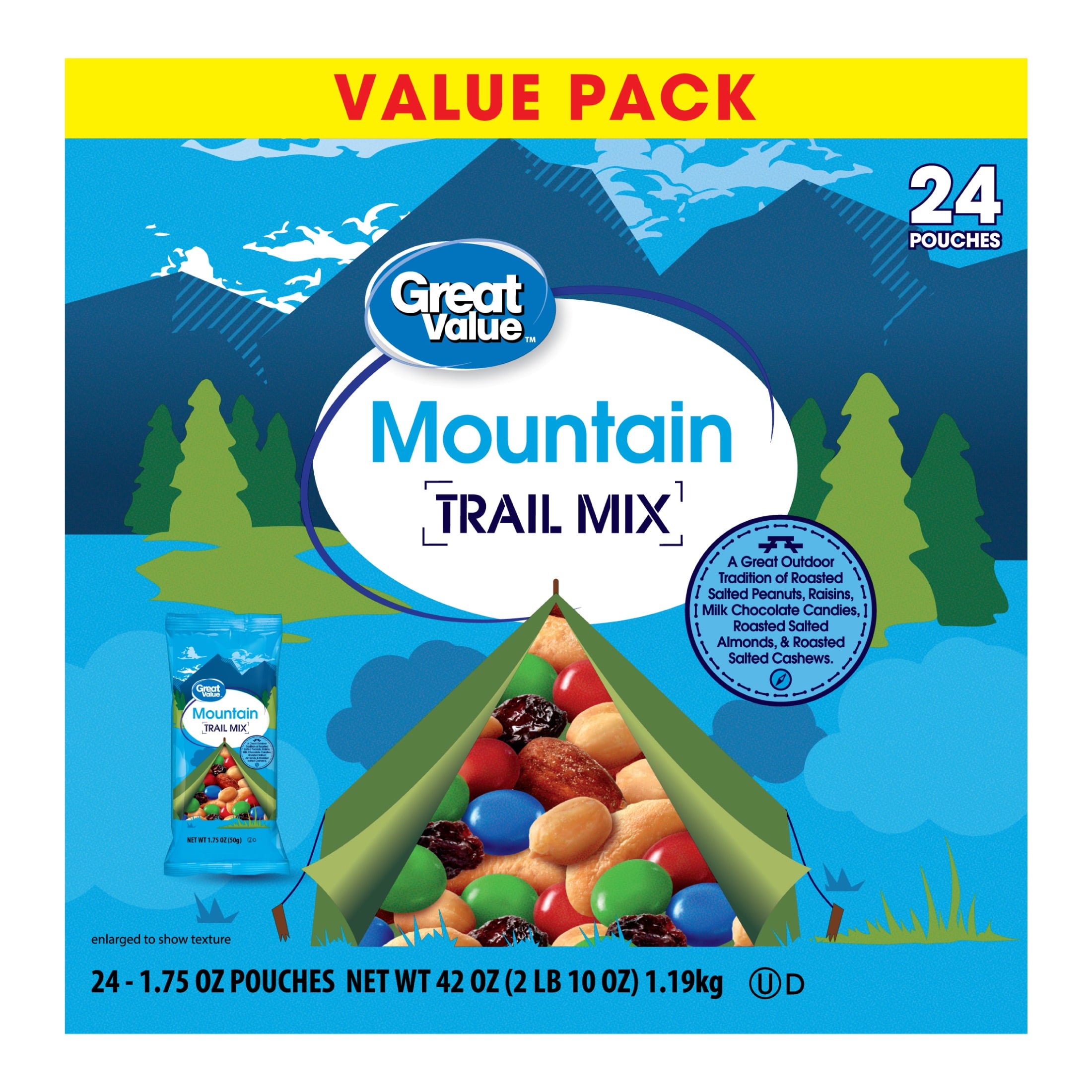 Great Value Mountain Trail Mix, 1.75 oz, 24 Count - Walmart.com