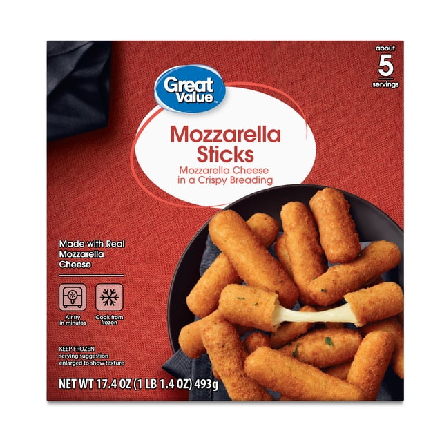 Great Value Mozzarella Cheese Sticks Appetizer, 17.4 oz Carton (Frozen ...