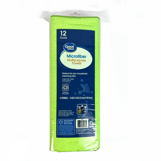 Great Value Multipurpose Microfiber Household Cleaning Cloth & Wipe, 12 ...