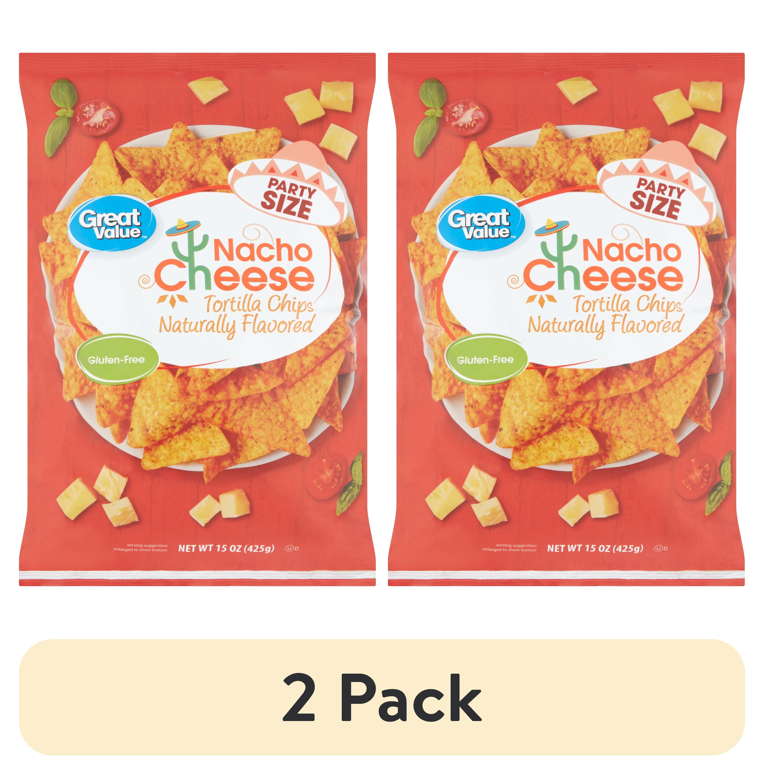 (2 pack) Great Value Nacho Cheese Tortilla Chips Party Size, 15 oz ...