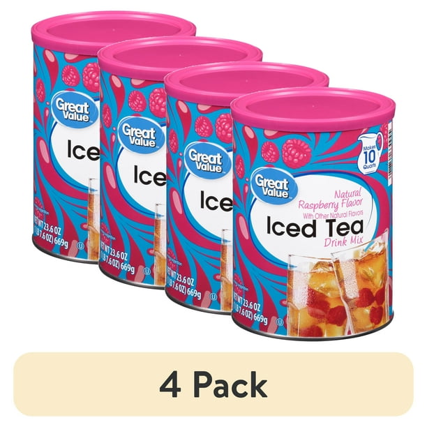 (4 pack) Great Value Natural Raspberry Flavor Iced Tea Drink Mix, 23.6 ...