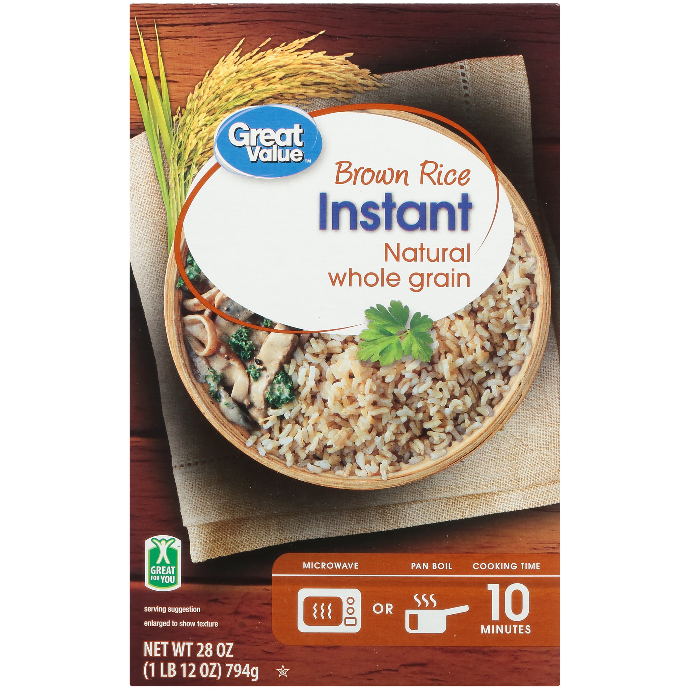Great Value Natural Whole Grain Instant Brown Rice, 28 oz - Walmart ...