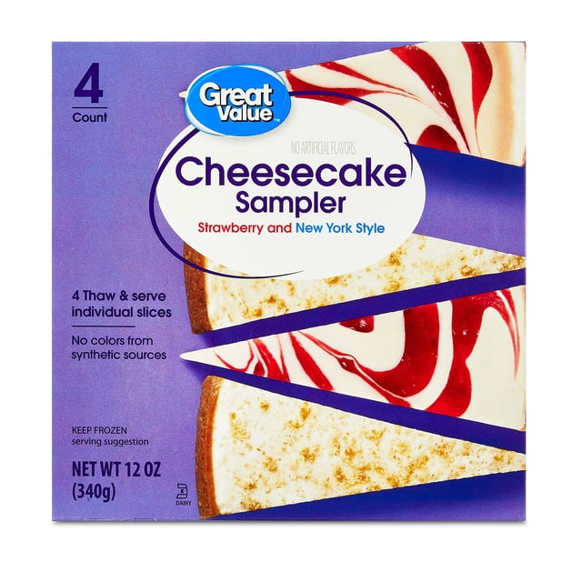 Great Value New York and Strawberry Swirl Cheesecake, 12 oz. 4 Slices ...