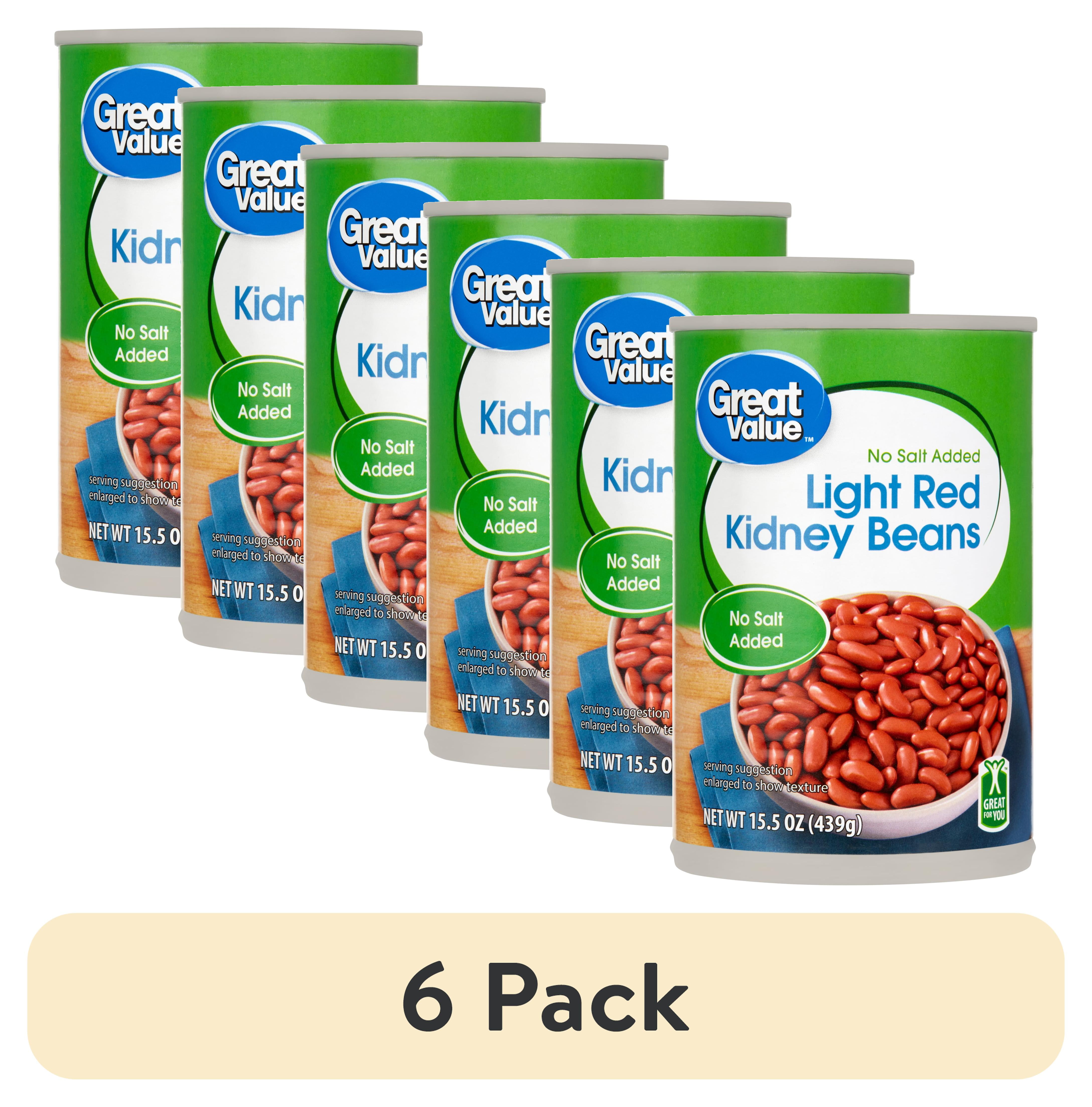 (6 pack) Great Value No Salt Added Light Red Kidney Beans, 15.5 oz ...