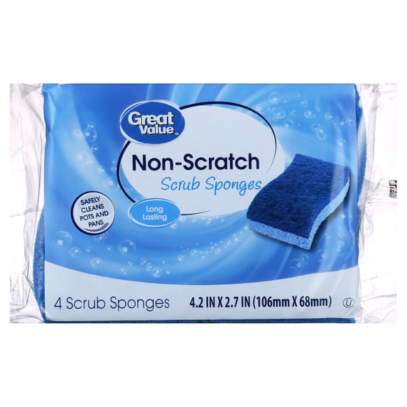Great Value Scrub Sponges 4 Count for Dishes, Pots, and Pans Cleaning ...