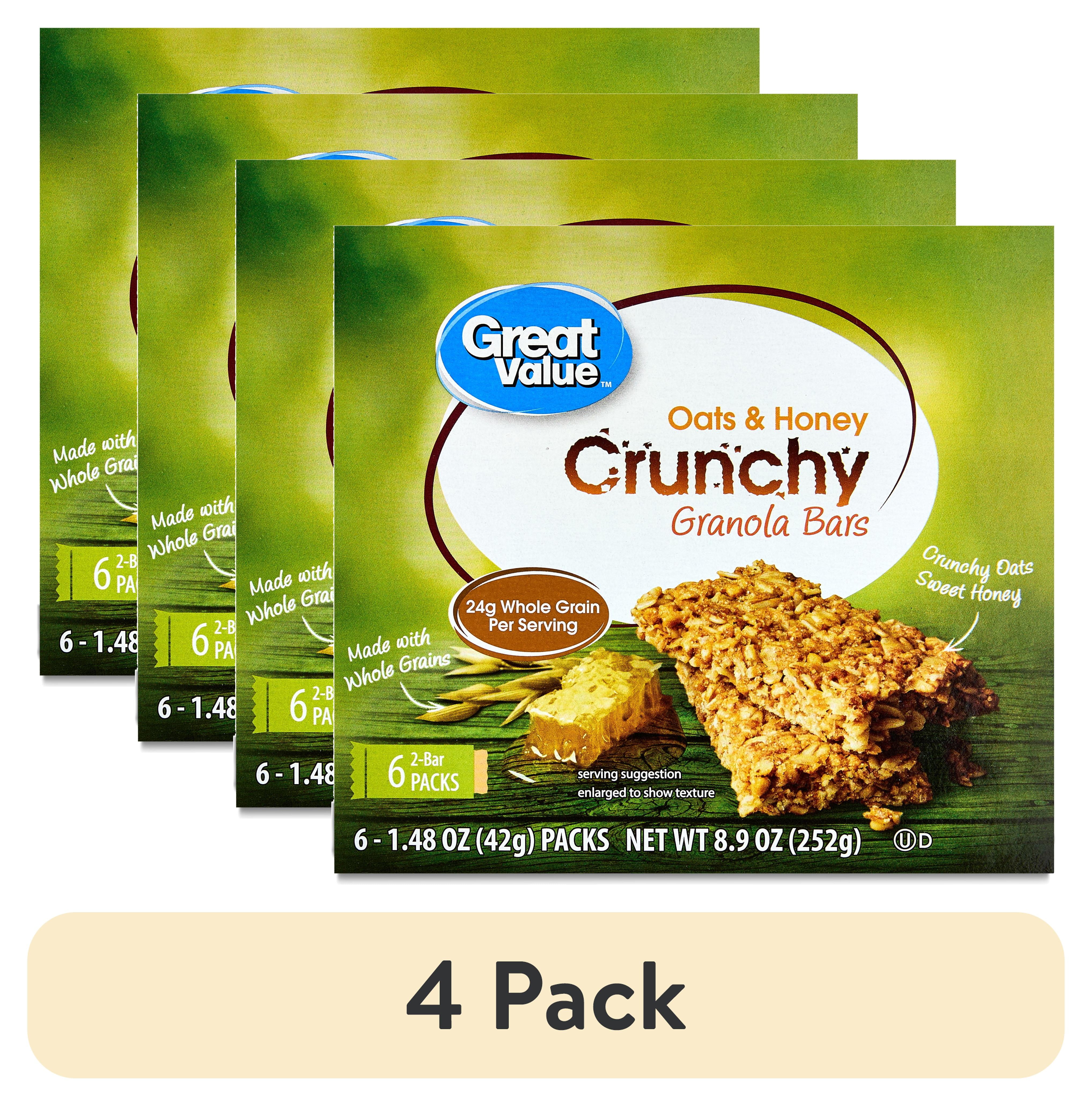 (4 pack) Great Value Oats & Honey Crunchy Granola 2-Bar Packs, 1.4 oz ...