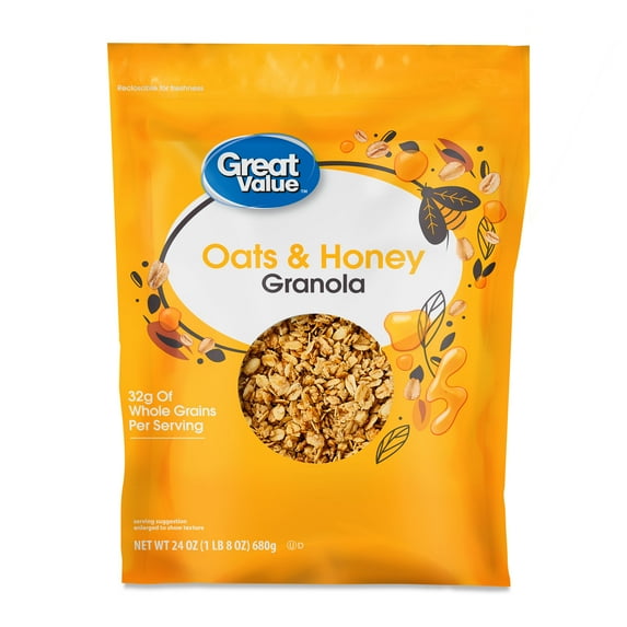 Great Value Oats and Honey Granola 24 oz with 32g Whole Grains, Crunchy ...