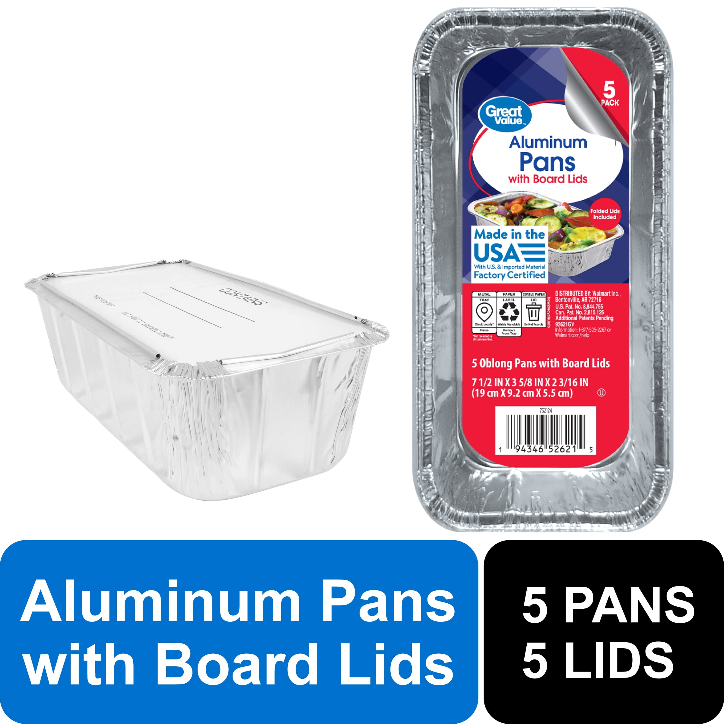 Great Value Oblong Aluminum Meal Prep Pan with Folded Lids 5 Pack ...