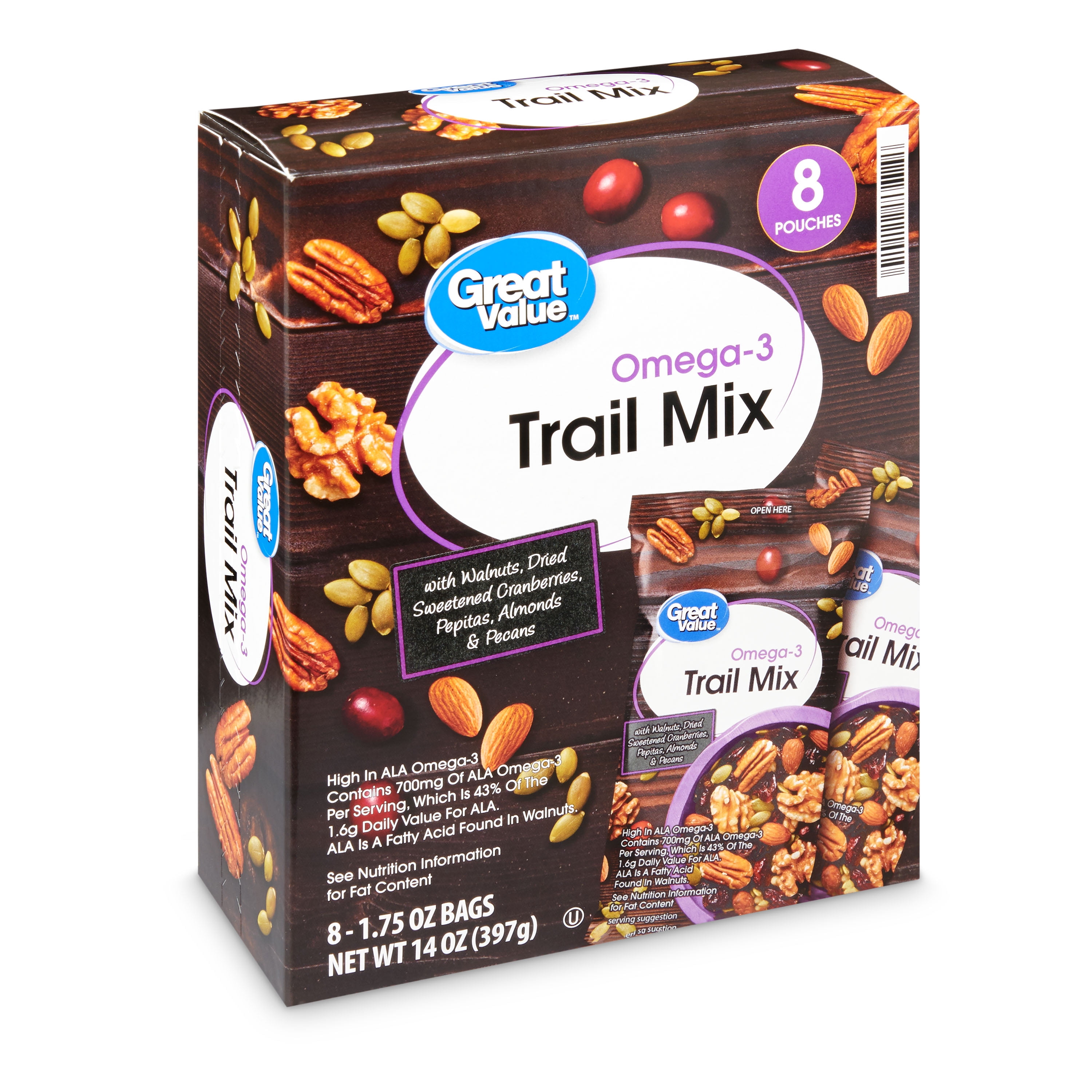 Great Value Omega-3 Trail Mix, 1.75 oz, 8 Count - Walmart.com