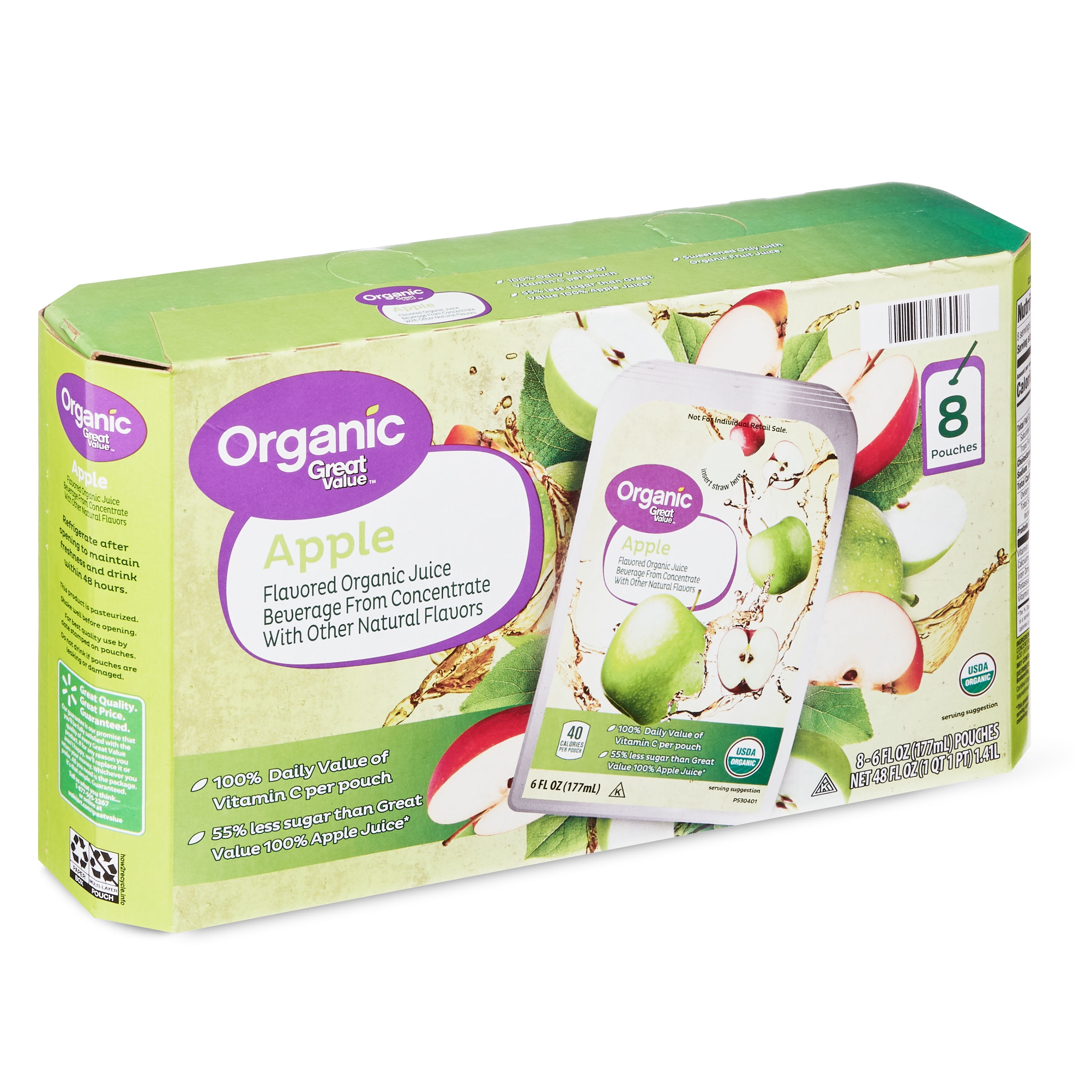 Great Value Organic Apple Pouches, 6 fl oz, 8 Count - Walmart Business ...