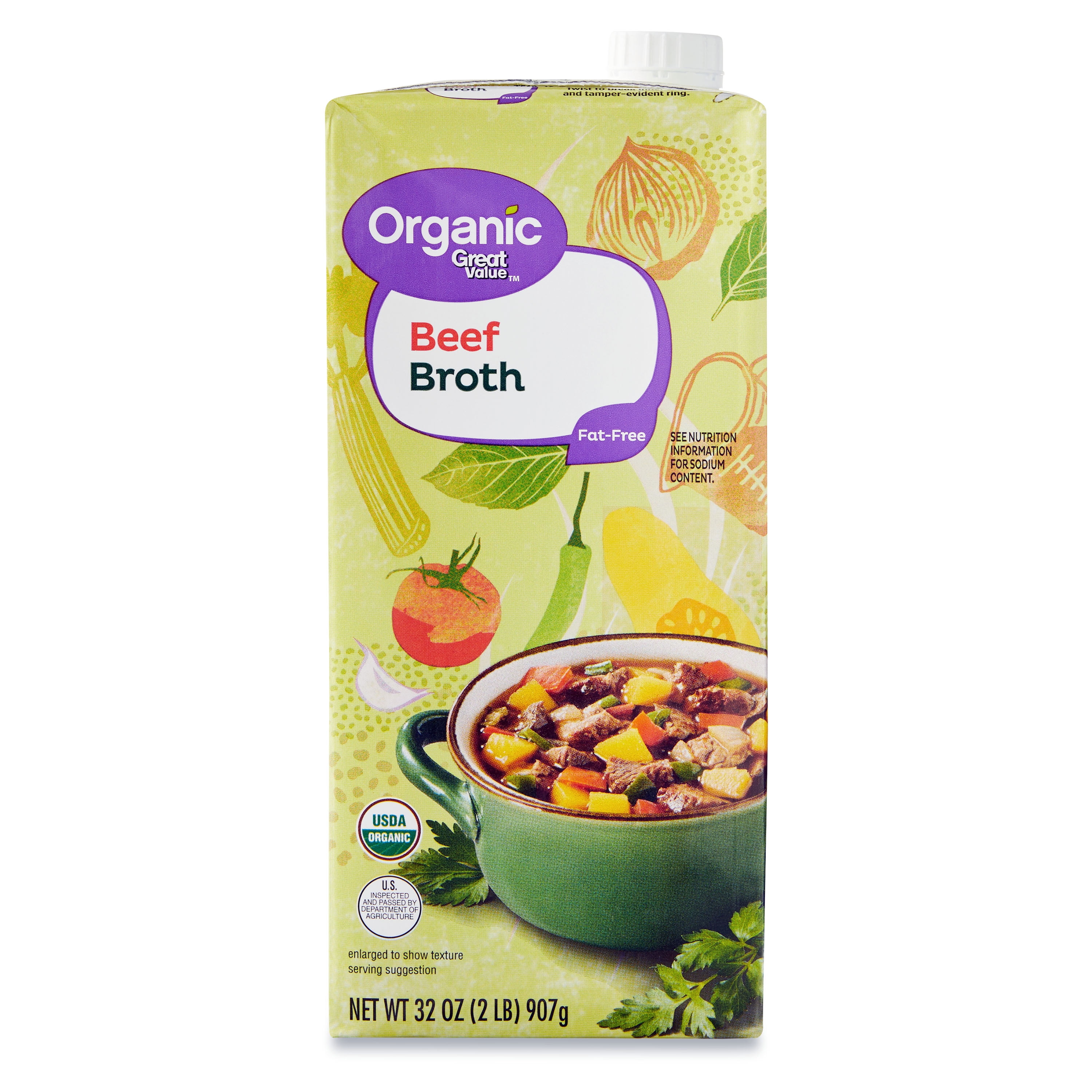 Great Value Organic Beef Broth 32 oz Carton Shelf-Stable for Soups ...