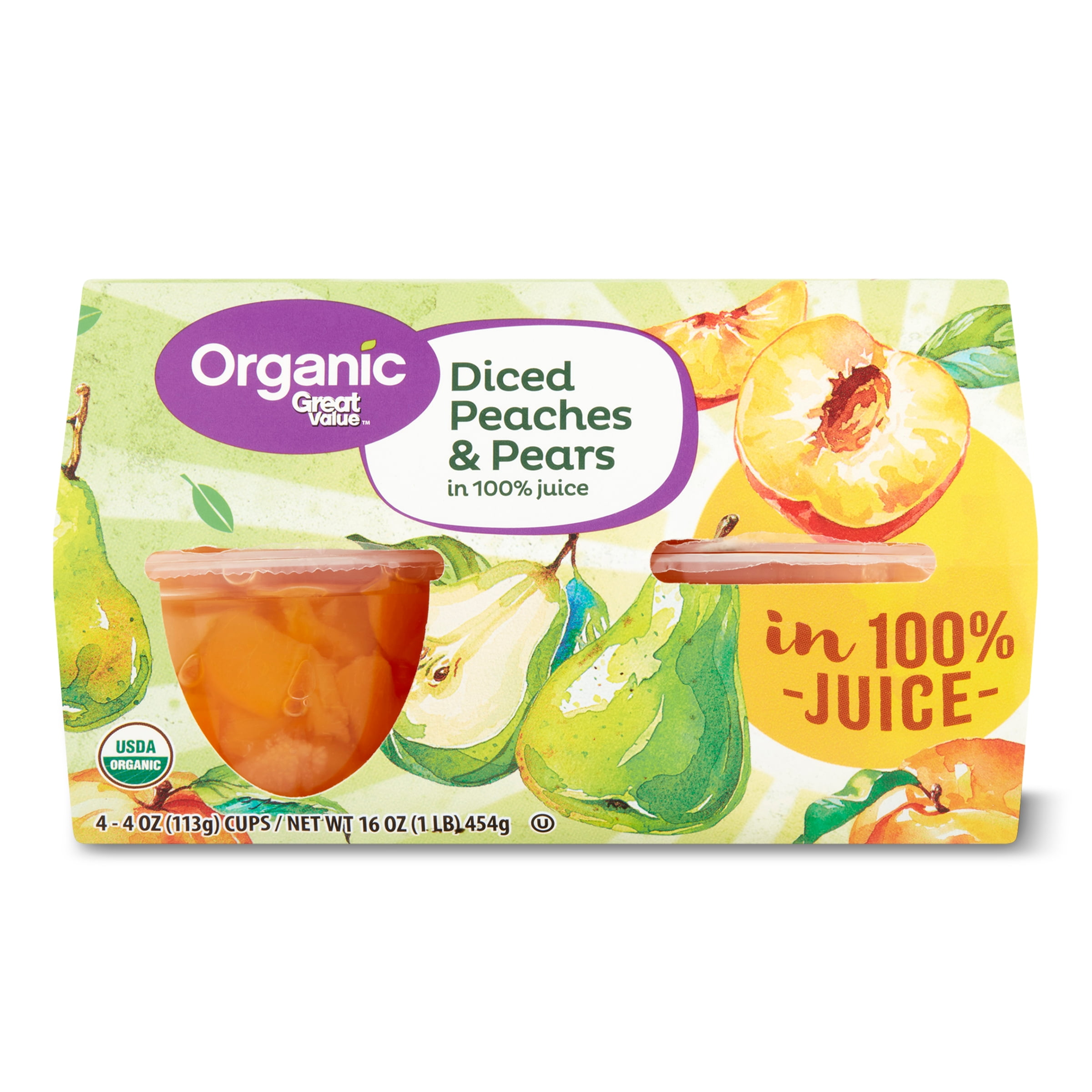 Great Value Organic Diced Peaches & Pears, 4 oz, 4 Count - Walmart ...