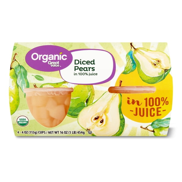 Great Value Organic Diced Pears, 4 oz, 4 Count - Walmart Business Supplies