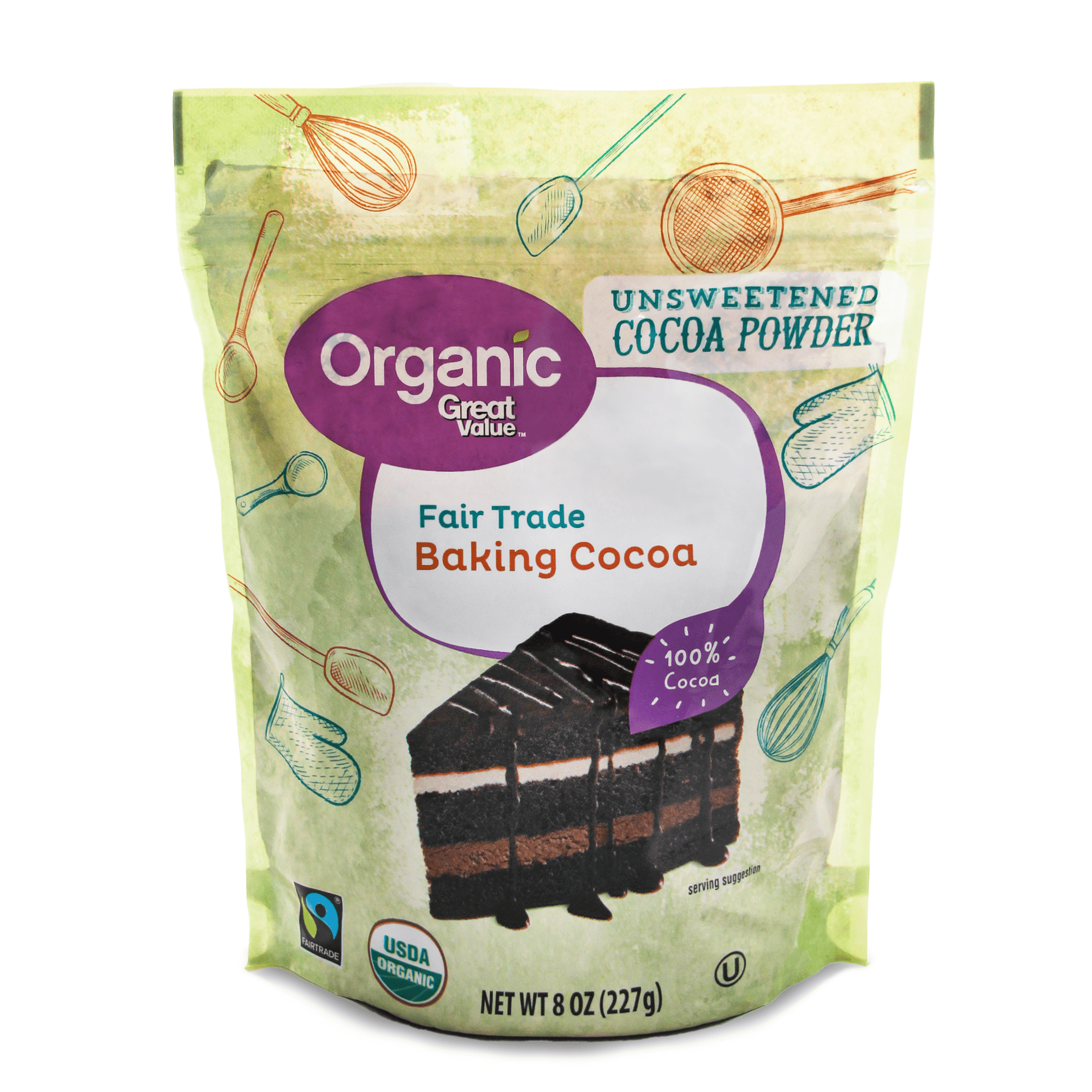 Great Value Organic Fair Trade Unsweetened Baking Cocoa, 8 oz (227g) – 100% Cocoa, Allergen-Free ...