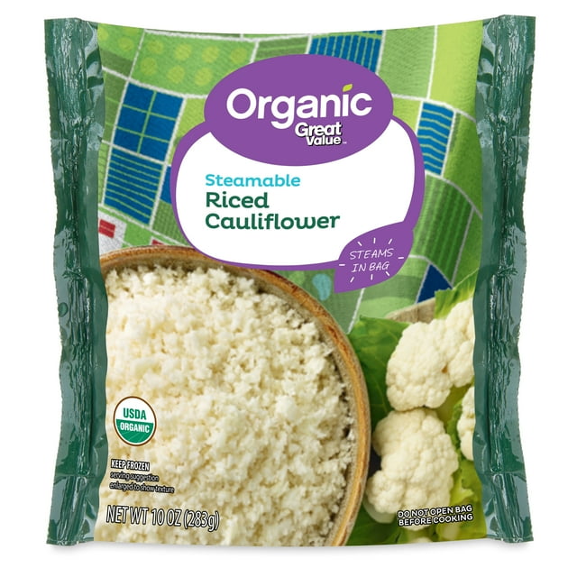 Great Value Organic Steamable Riced Cauliflower, 10 oz (Frozen ...