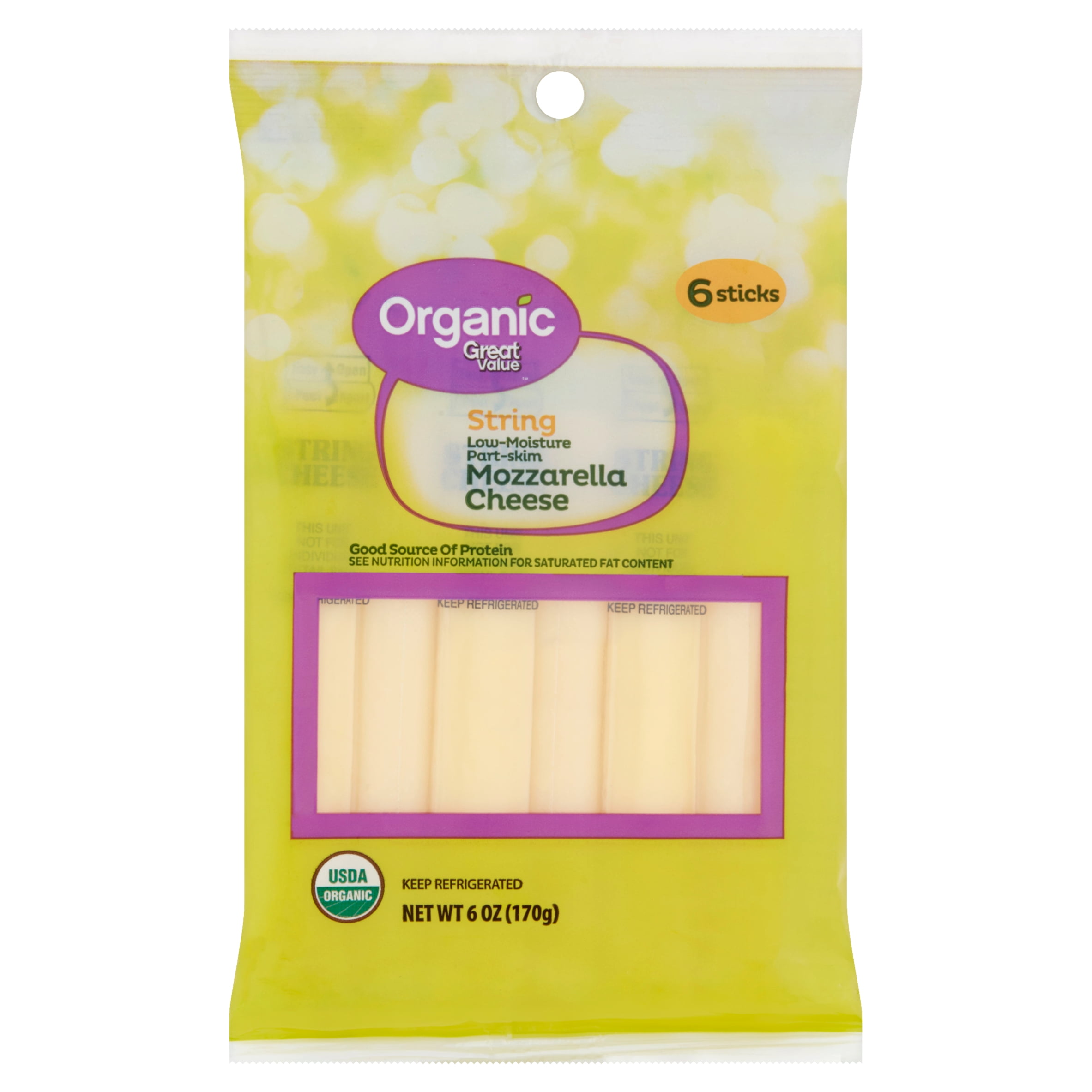 Great Value Organic String Low-Moisture Part-Skim Mozzarella Cheese ...