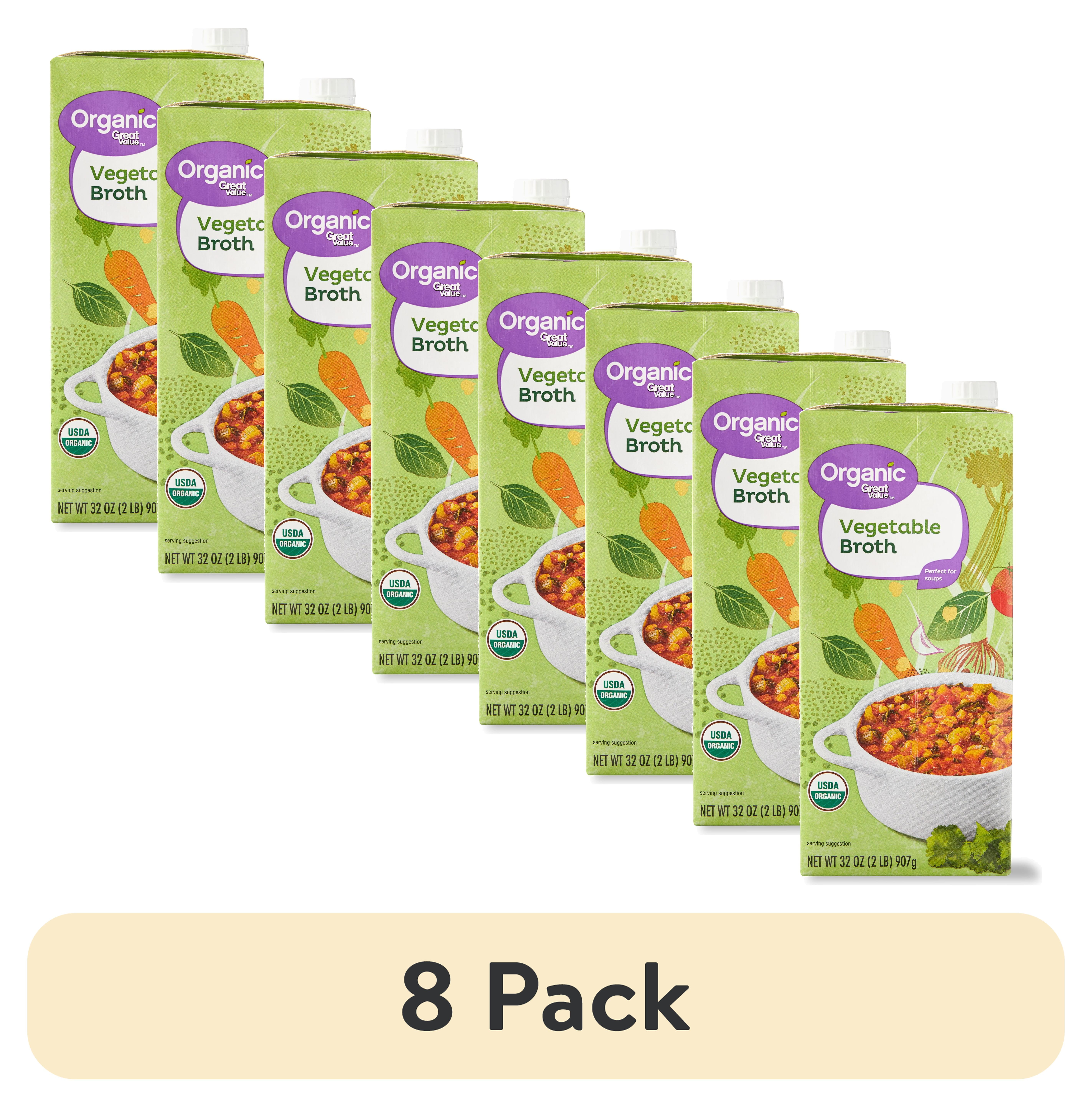 (8 pack) Great Value Organic Vegetable Broth, 32 oz Carton, Shelf ...