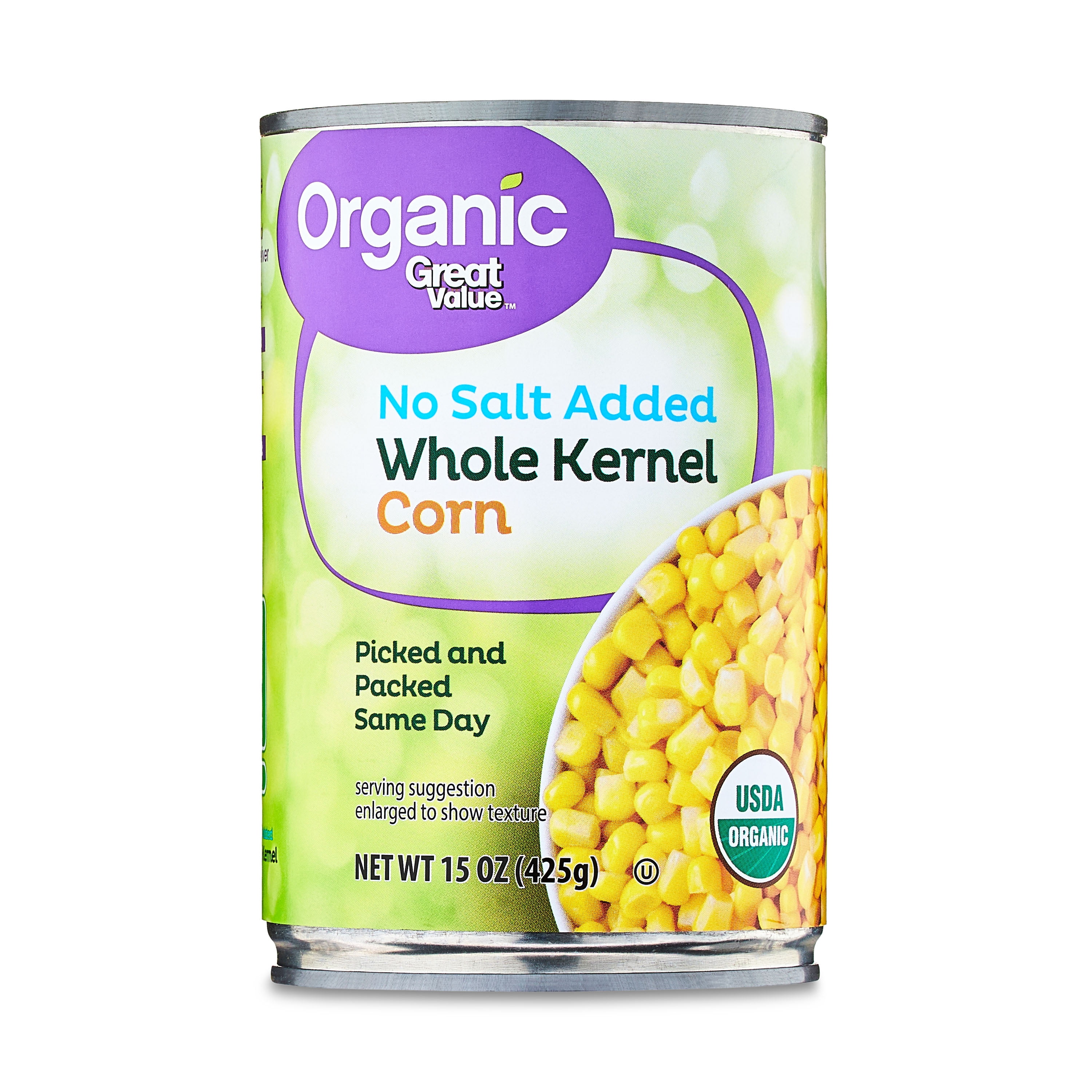 Great Value Organic Whole Kernel Corn, No Salt Added, 15 oz - Walmart.com