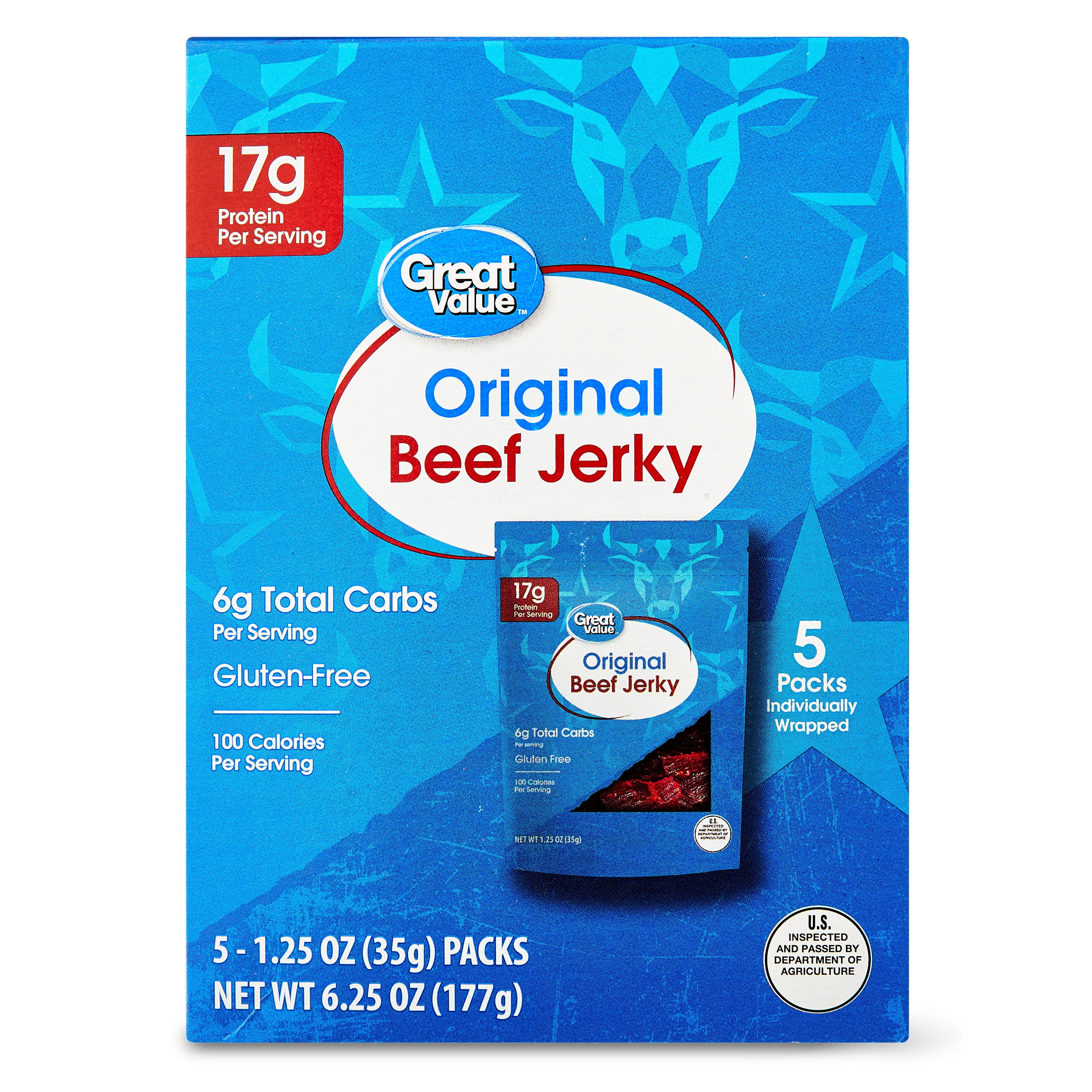 Brandclub - Great Value Original Beef Jerky, 5 Packs, 1.25 oz Each