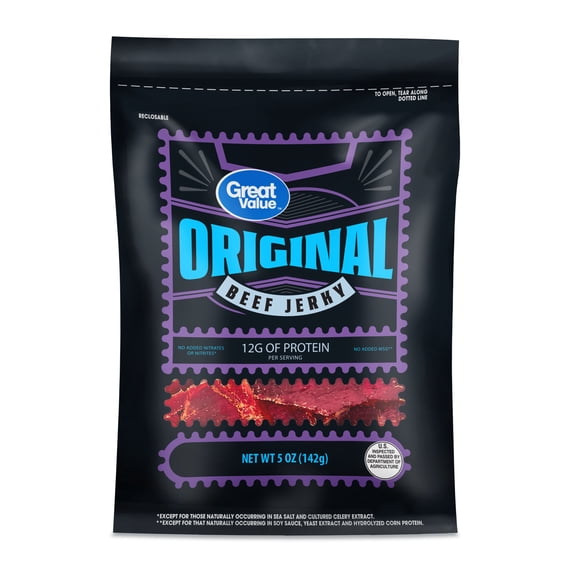 Great Value Beef Jerky, 5 oz, Original Savory Smoky Flavor, 12g Protein ...