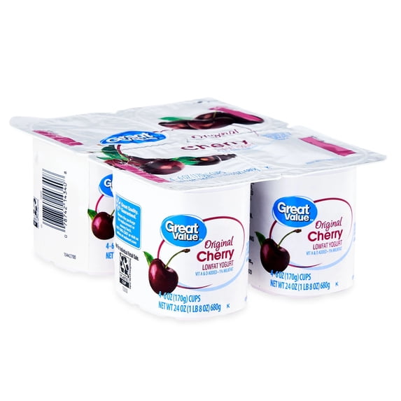 Great Value Cherry Low Fat Yogurt 6 oz Cups Pack with 5g Protein and ...