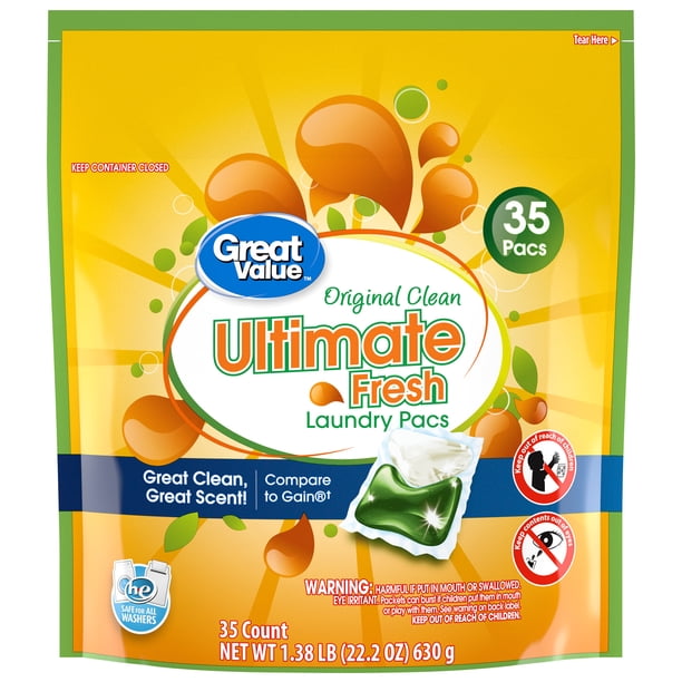 Great Value Original Clean, 35 Pacs, Ultimate Fresh Laundry Detergent ...