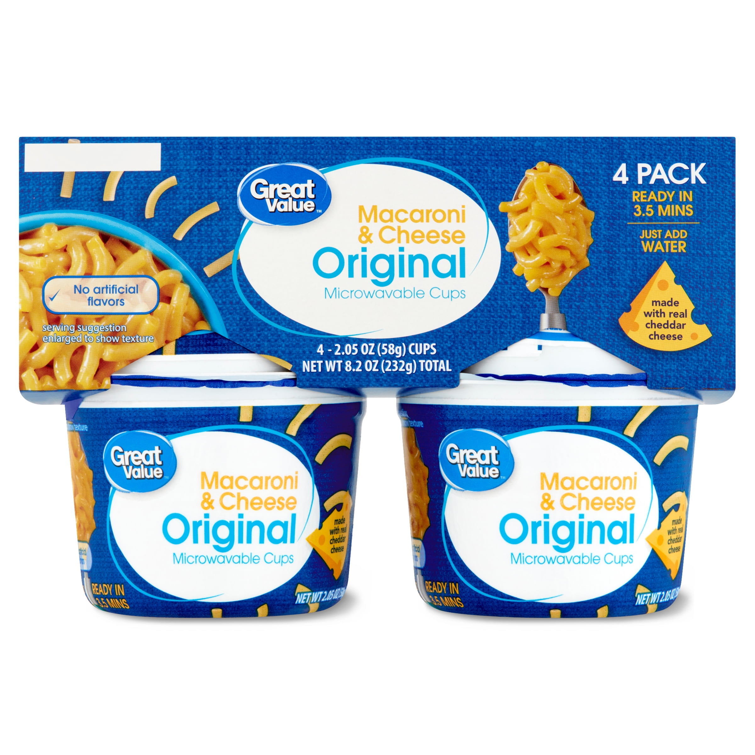 Great Value Original Macaroni & Cheese, 2.05 oz, 4 Pack (Shelf Stable ...