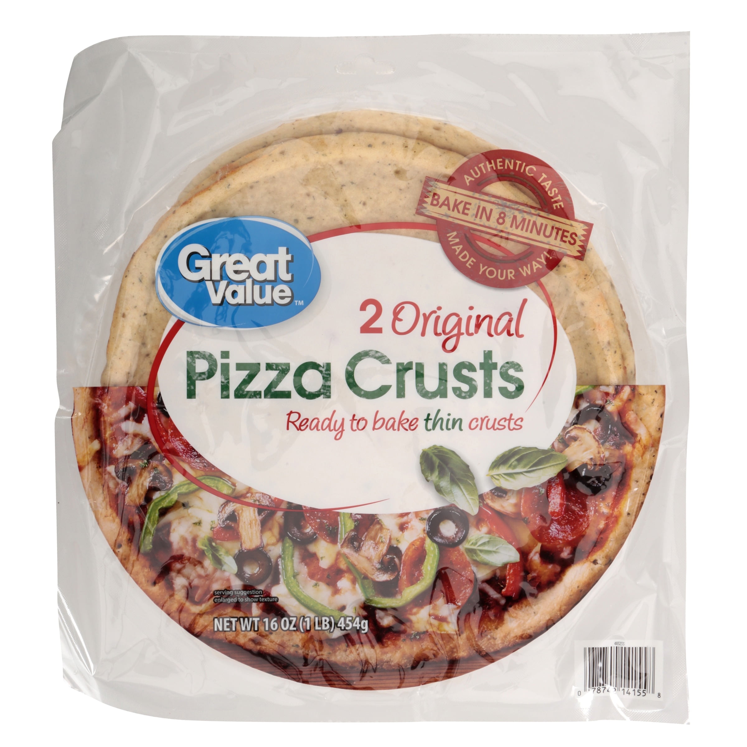 Great Value Pizza Crust, Thin and Crispy, 8 oz, 2 Count, Ready to Bake ...