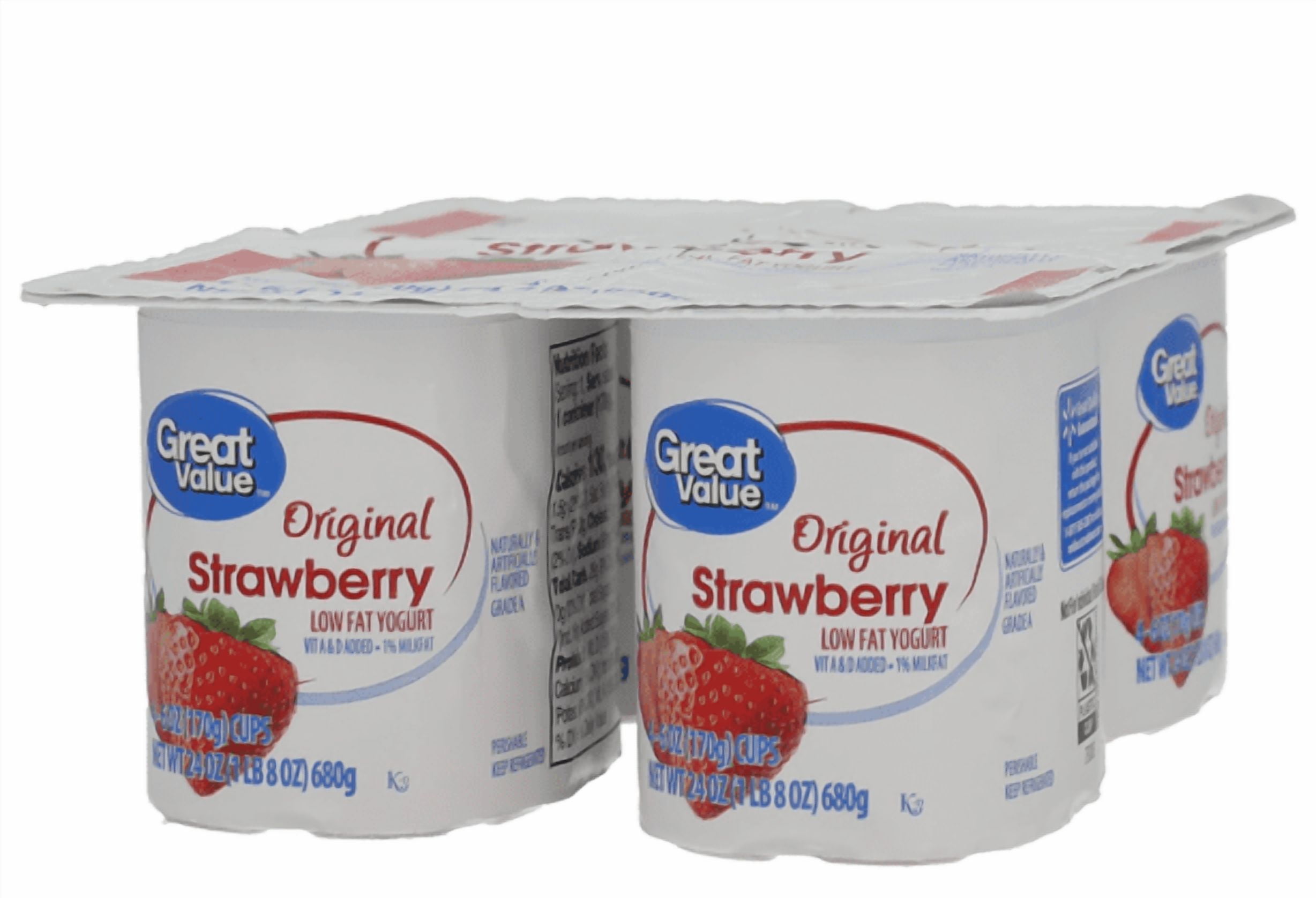 Great Value Low-fat Strawberry Yogurt 6 oz 4 Count with Vitamins A ...